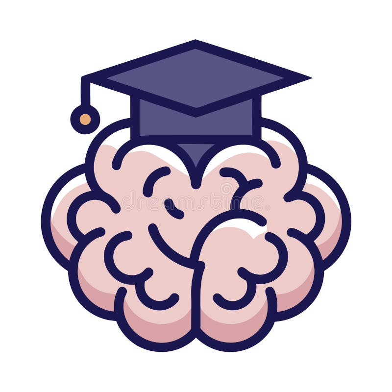 Smart Brain with Graduation Cap Icon, Education and Intelligence ...