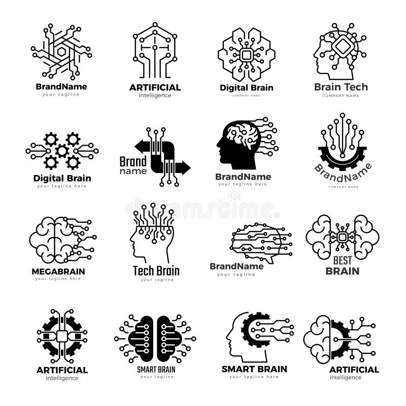 Smart Brain Logo. Intelligence Mains Dots Digitize Symbols Robot and ...