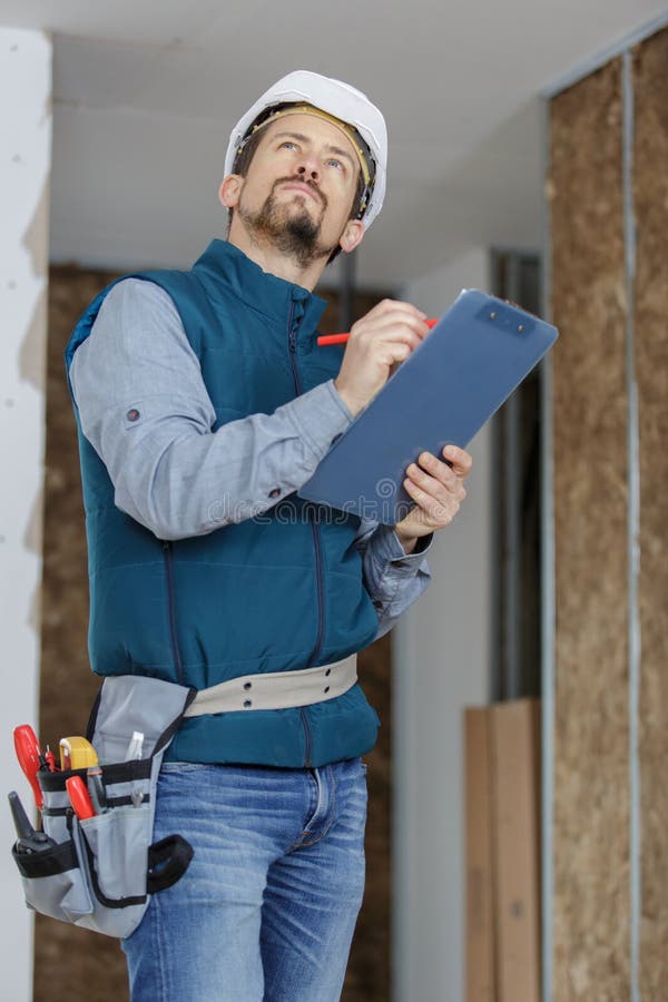 Smart Builder Thinking about Something Stock Photo - Image of ...