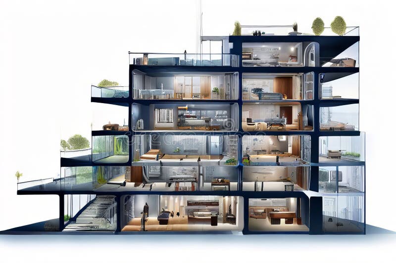 Smart Building Cross Section Detailed Illustration Showing the Stock ...