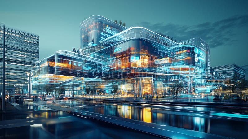 Futuristic Cityscape Digital Building Night Lights Urban Modern ...