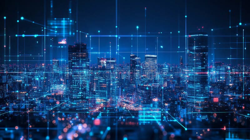 Futuristic Cityscape Digital Network Smart City Technology Global Data ...