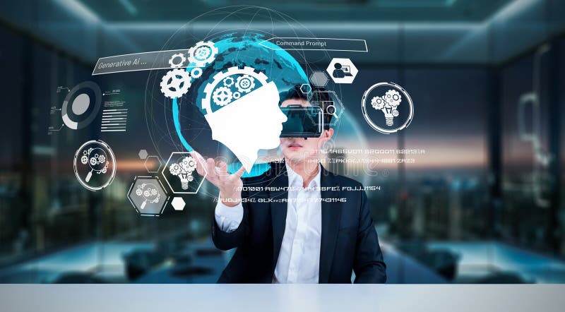 Smart Business Man with Goggles Working while Using AI Technology ...