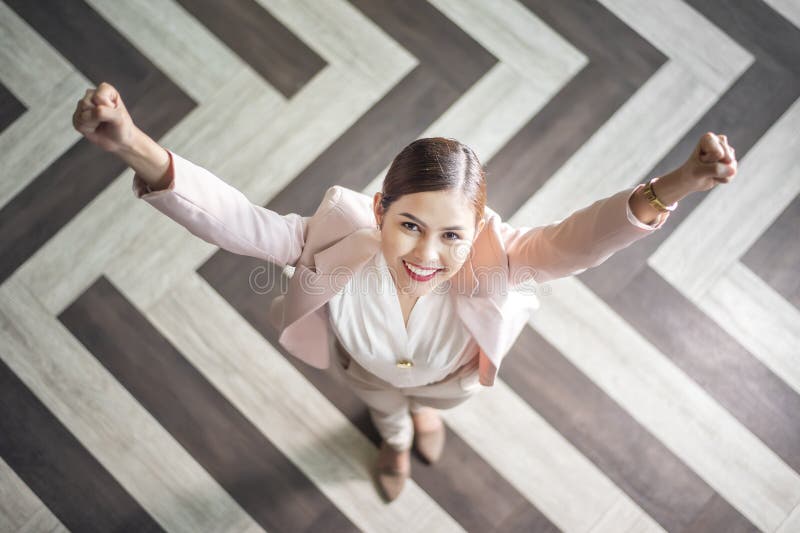 Smart Business Woman is Standing, Top View Stock Photo - Image of happy ...