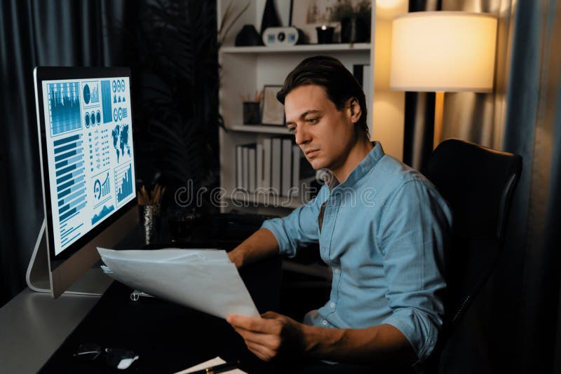 Smart Businessman Analyzing Business Paragraph Marketing Analysis ...