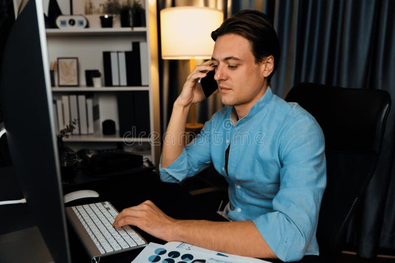 Businessman Calling with Smartphone for Consulting Business Data ...