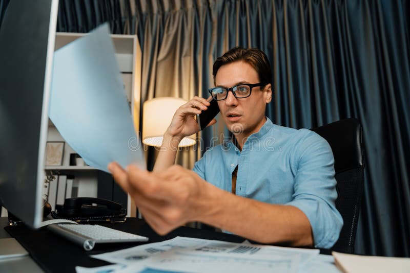 Businessman Calling with Smartphone for Consulting Business Data ...