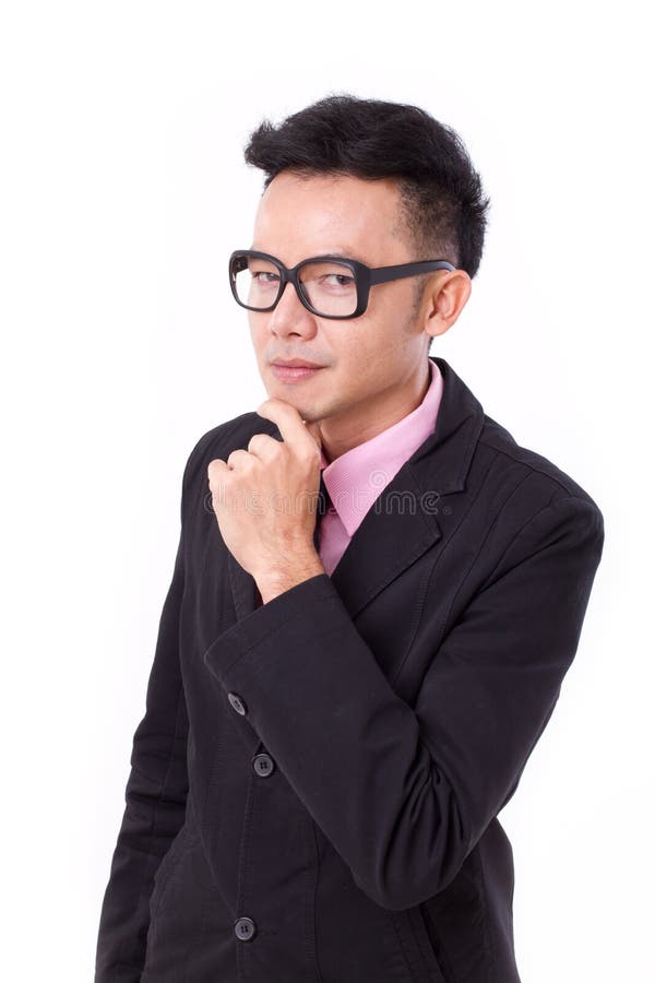 Smart Businessman with Eyeglasses Thinking and Looking at You Stock ...