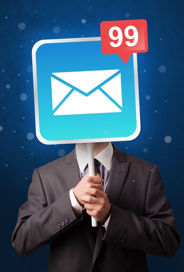 Businessman Holding Mail Sign Stock Photo - Image of holding, mail ...