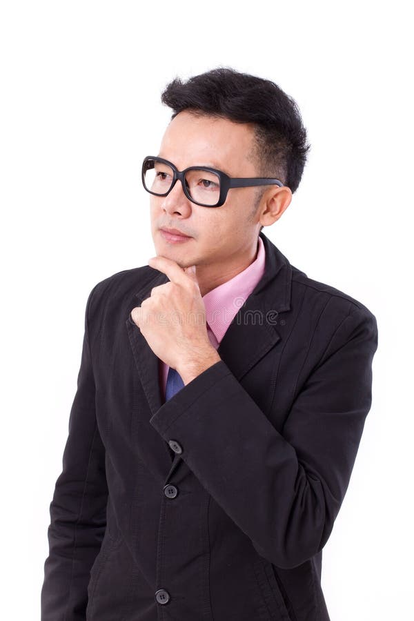 Smart Businessman Thinking, with Eyeglasses Stock Photo - Image of ...