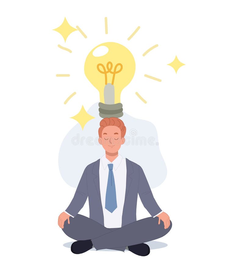 Smart Businessman Thinking during Meditation,got an Idea. Flat Vector ...