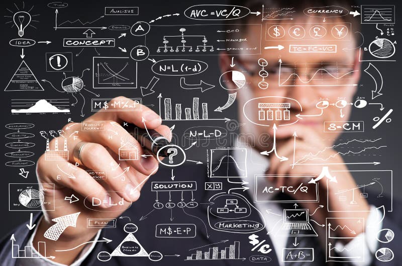 A Smart Businessman Writing with a Marker on the Screen Stock Photo ...