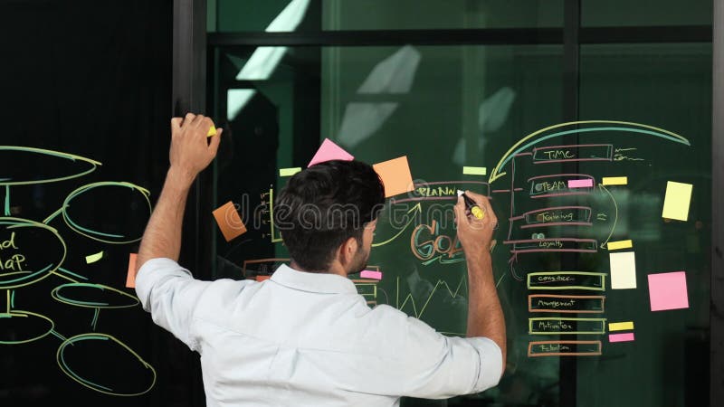 Smart Businessman Writing Marketing Idea and Drawing Mind Mapping ...