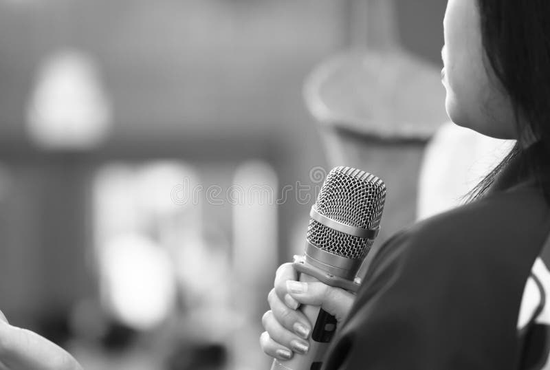 Smart Businesswoman Speech or Speaking with Microphone in Seminar Hall ...