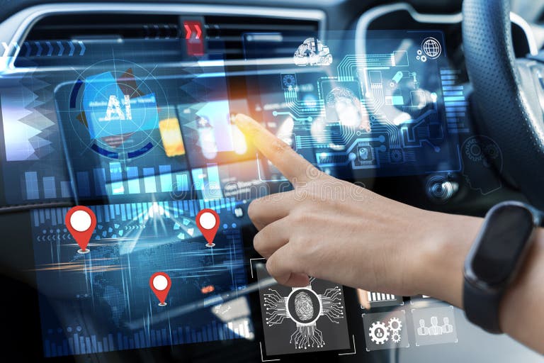 Smart Car Dashboard Interface with AI and GPS Technology in Use by ...