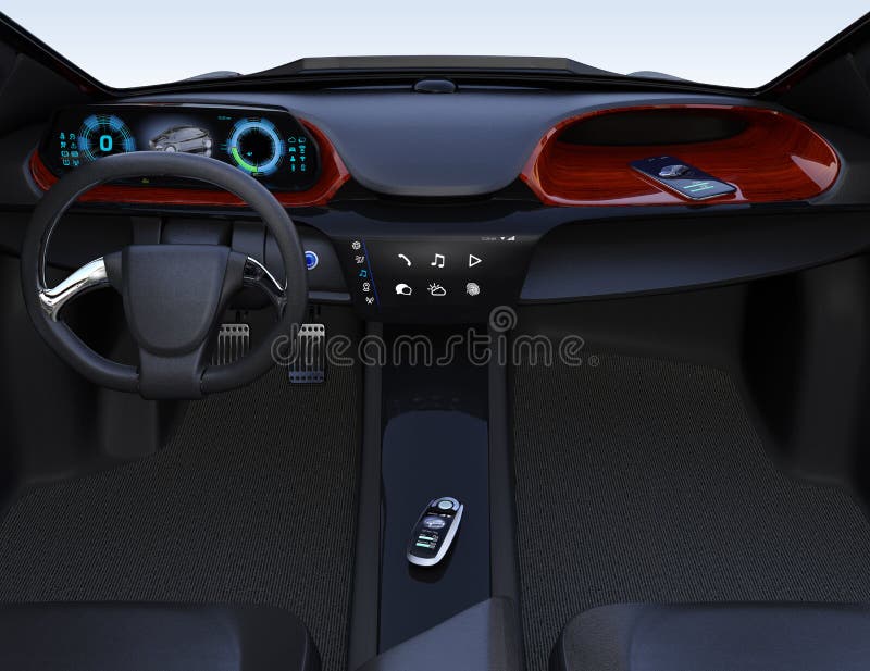 Smart Car Key on Electric Car`s Center Console Stock Illustration ...
