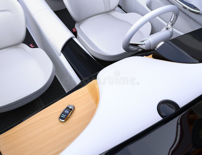 Smart Car Key on Electric Car`s Dashboard Stock Illustration ...
