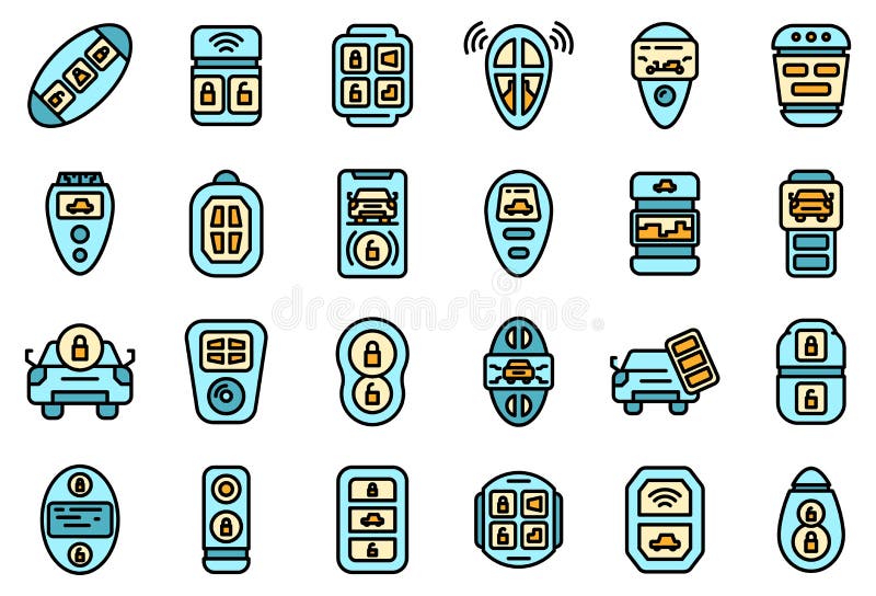 Smart Car Key Icons Set Line Color Vector Stock Vector - Illustration ...