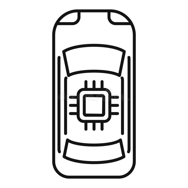 Smart Car Top View with Central Processor Unit Icon Stock Illustration ...