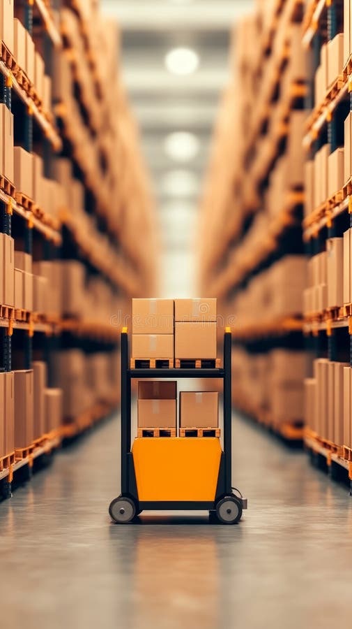 A Smart Cart Navigates an Organized Warehouse Filled with Boxes ...
