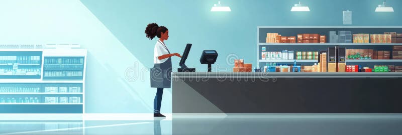 Smart Cashier Operates Automated Checkout in a Modern Supermarket with ...