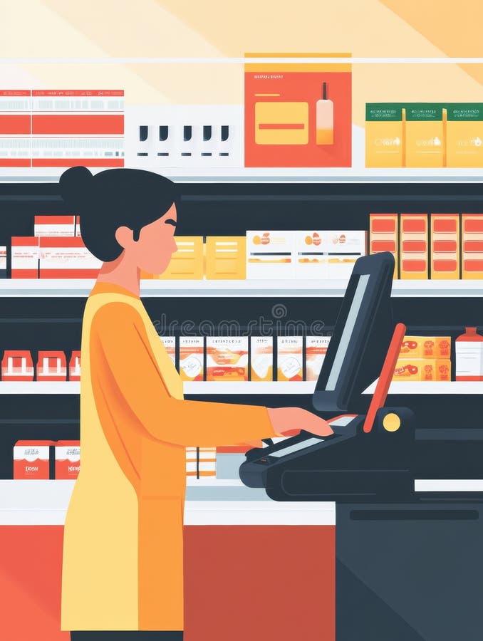 Smart Cashier Operates Automated Checkout in a Modern Supermarket ...