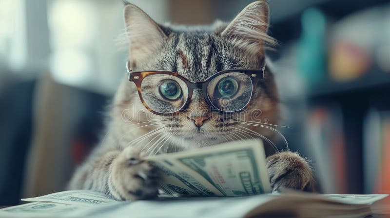 Smart Cat Counting Money stock illustration. Illustration of dollar ...