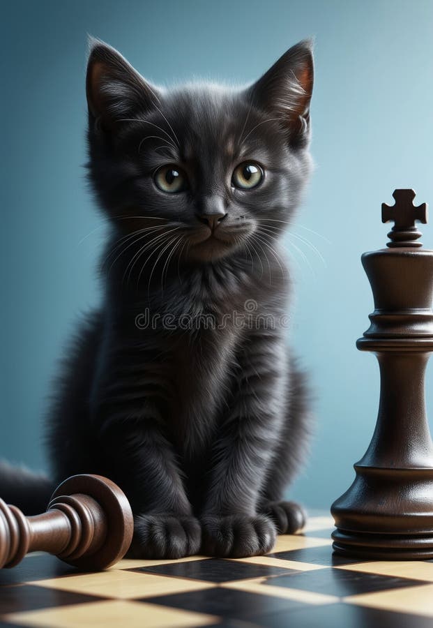 A Smart Cat Sits Thoughtfully at a Chessboard with a Chess Piece Stock ...
