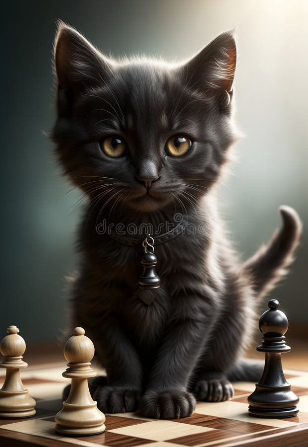 A Smart Cat Sits Thoughtfully at a Chessboard with a Chess Piece Stock ...