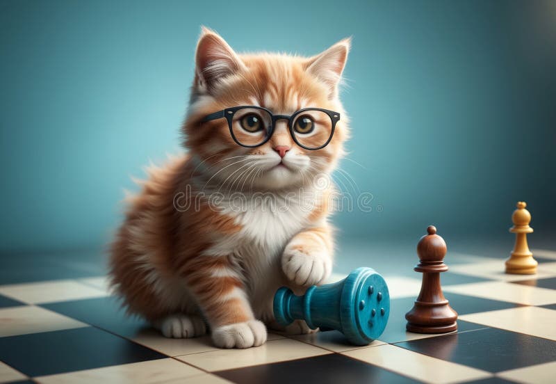 A Smart Cat Sits Thoughtfully at a Chessboard with a Chess Piece Stock ...