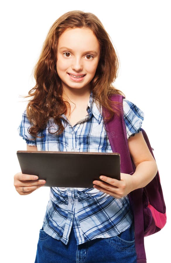 Smart Smiling Girl with Tablet Pc Stock Photo - Image of isolated ...