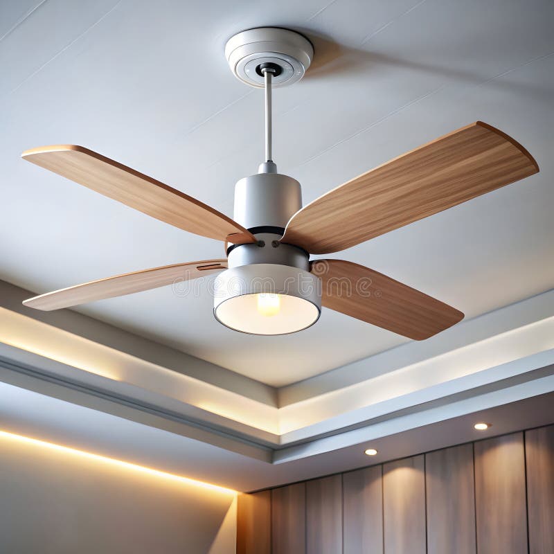 A Smart Ceiling Fan Featuring a Sleek Design, Paired with Stock ...