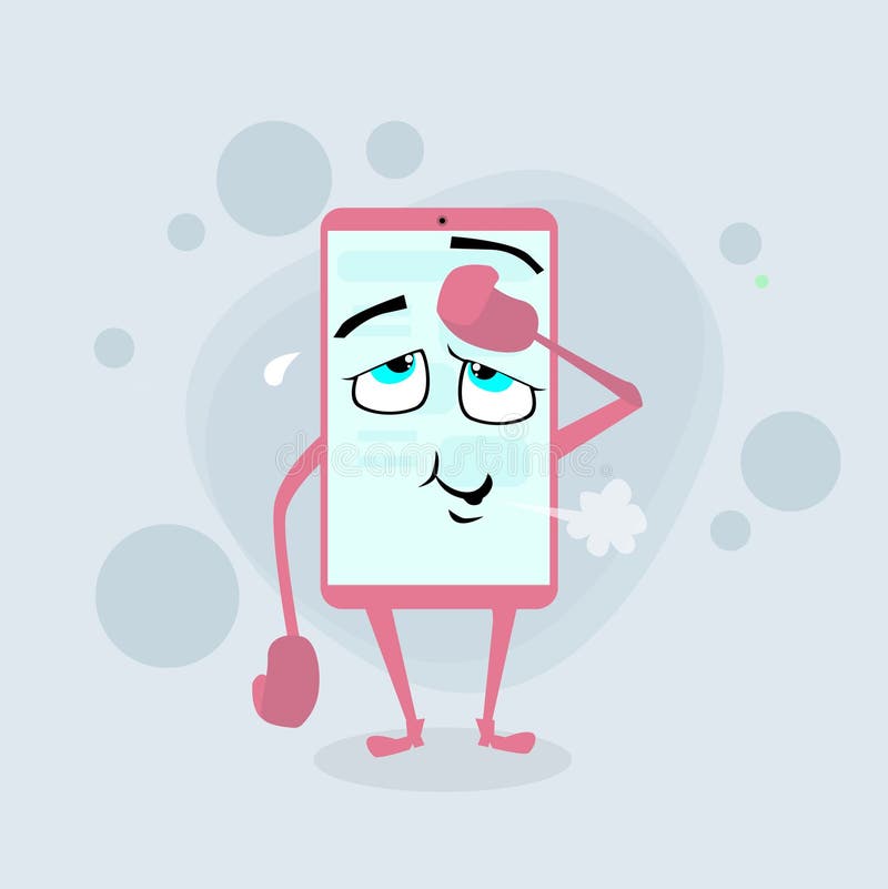 Smart Cell Phone Pink Cartoon Character Tired Stock Vector ...