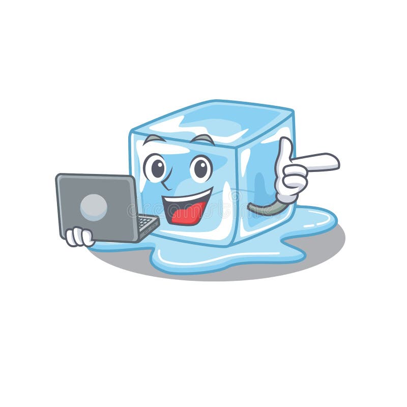 Smart Character of Ice Cube Working with Laptop Stock Vector ...