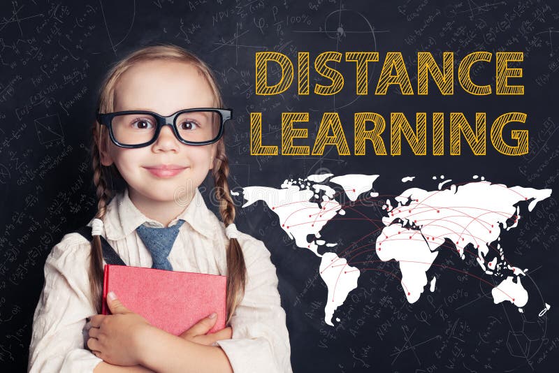 Smart Child Girl Student on Blackboard Background with Maths and Art ...