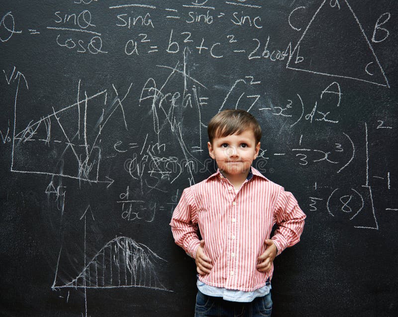 Smart, Child and Math on Chalkboard for School, Learning and Education ...