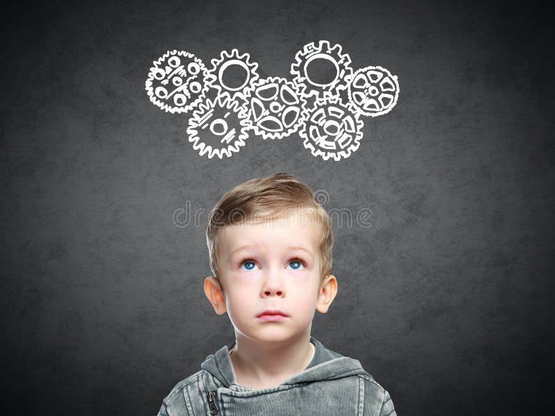 Smart Child Thinks of Looking at Gears Stock Photo - Image of idea ...