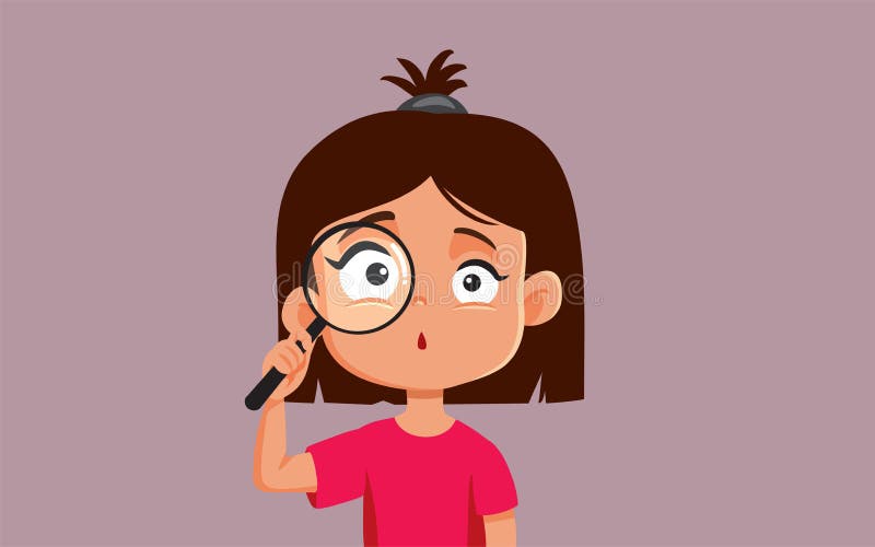 Curious Girl Holding a Magnifying Glass Vector Cartoon Illustration ...