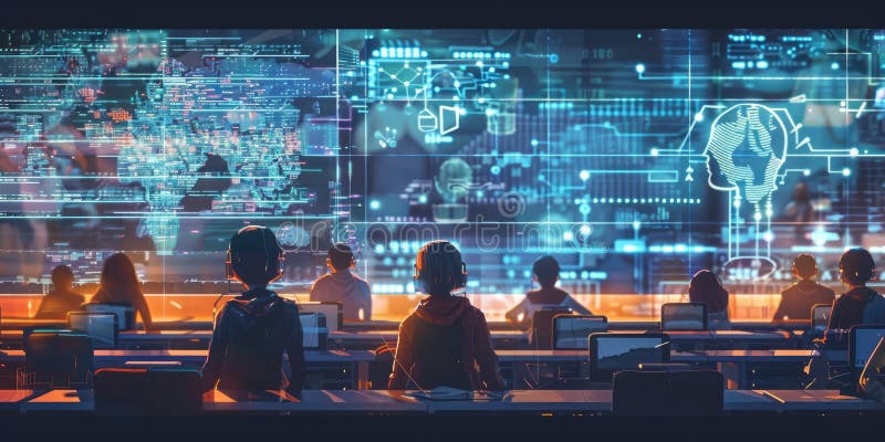 Smart Children Interacting with Digital Screens in Futuristic Classroom ...