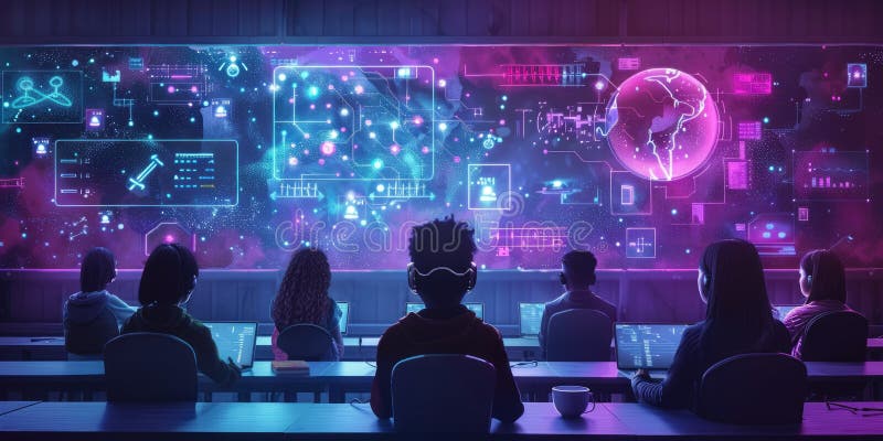 Smart Children Interacting with Digital Screens in Futuristic Classroom ...