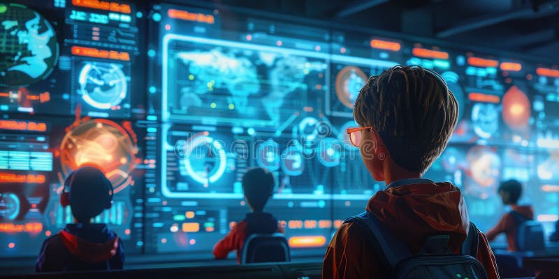 Smart Children Interacting with Digital Screens in Futuristic Classroom ...