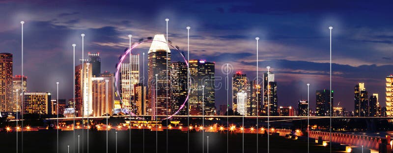 Smart City and Abstract Dot Point Connect Stock Image - Image of lines ...