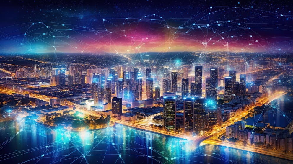 Smart City and Abstract Dot Point Connect Generative AI Stock ...