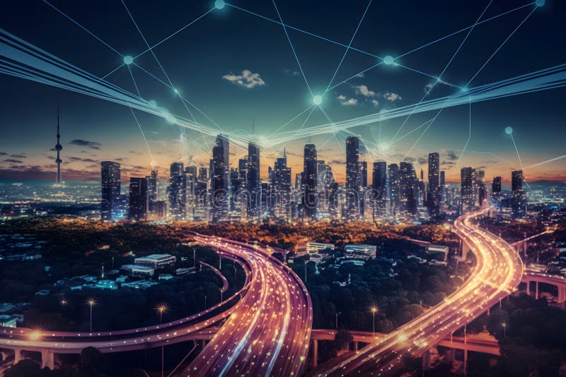 Smart City and Abstract Dot Point Connect with Gradient Line and ...