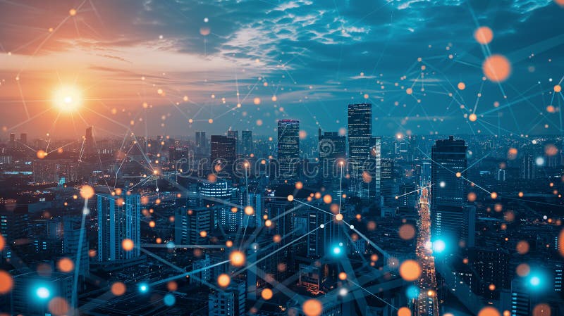 Smart City and Abstract Dot Point Connect with Gradient Line and ...