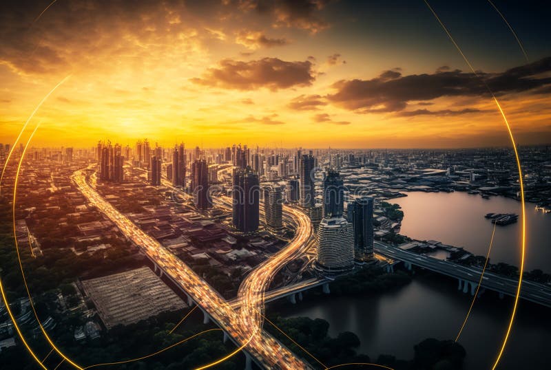 Smart City and Abstract Pattern Connection with Speed Line Light ...