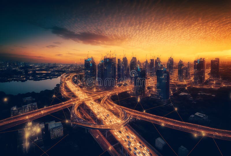 Smart City and Abstract Pattern Connection with Speed Line Light ...