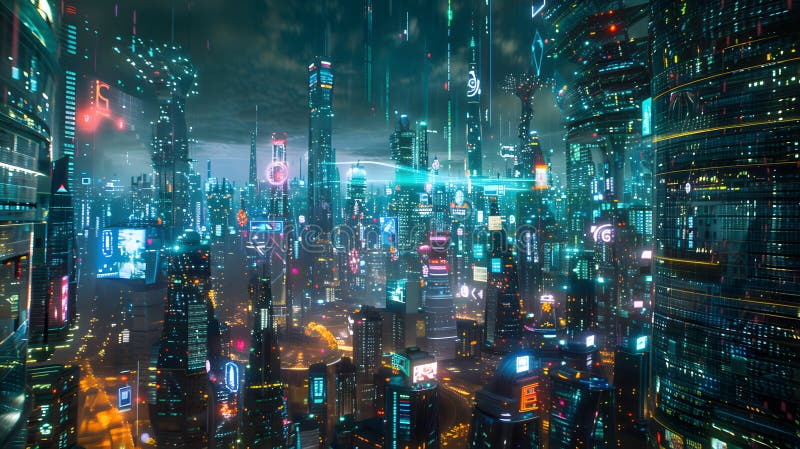 Smart City AI Integration Futuristic Infrastructure. Stock Illustration ...