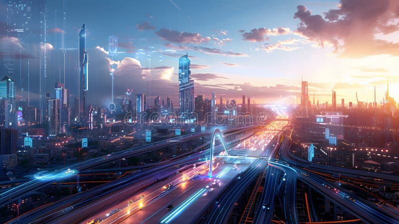 Smart City AI Integration Futuristic Infrastructure. Stock Illustration ...