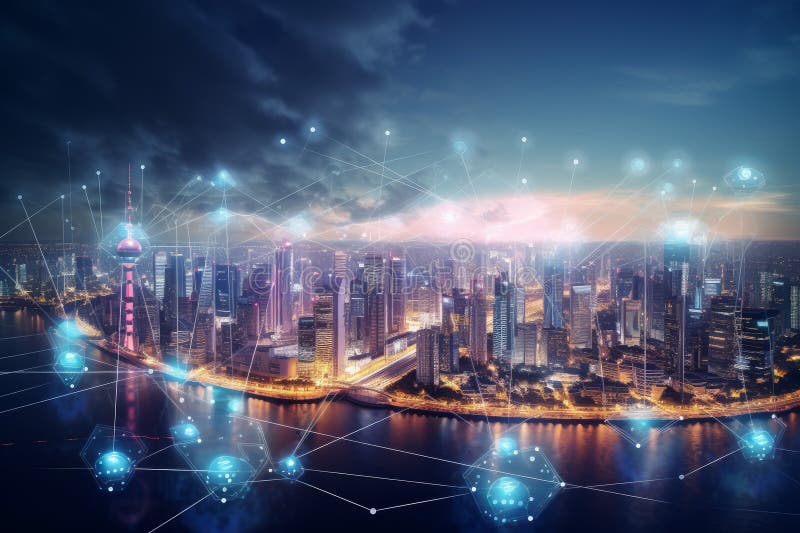 Smart City Ai Network. Generate Ai Stock Image - Image of data ...